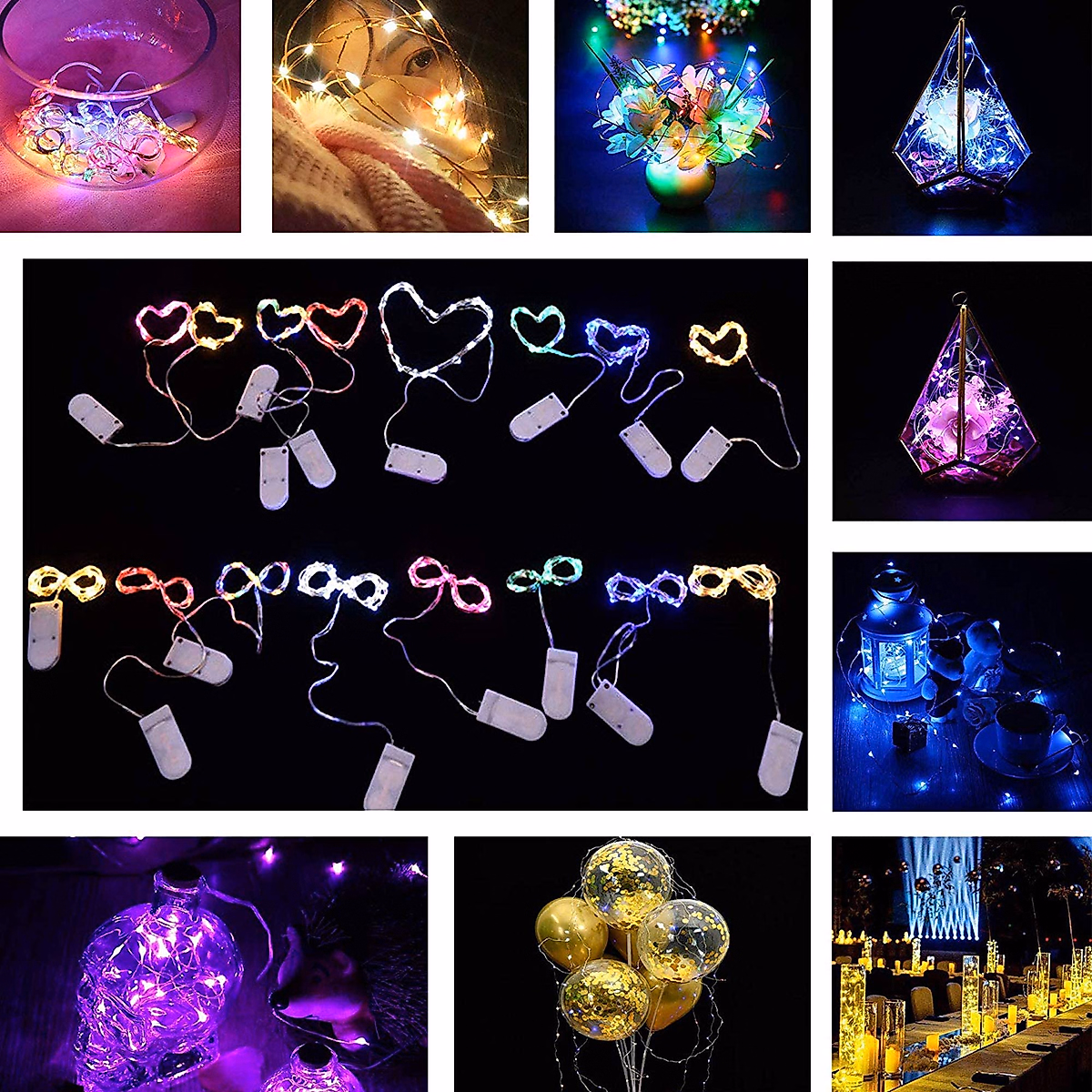 ANGMLN 10 Pack 9.8' 30 LED Battery Operated Fairy Lights Mini Copper Wire Firefly String Lights for DIY Home Solar Waterfall Fairy Bunch Lights Outdoor Waterproof