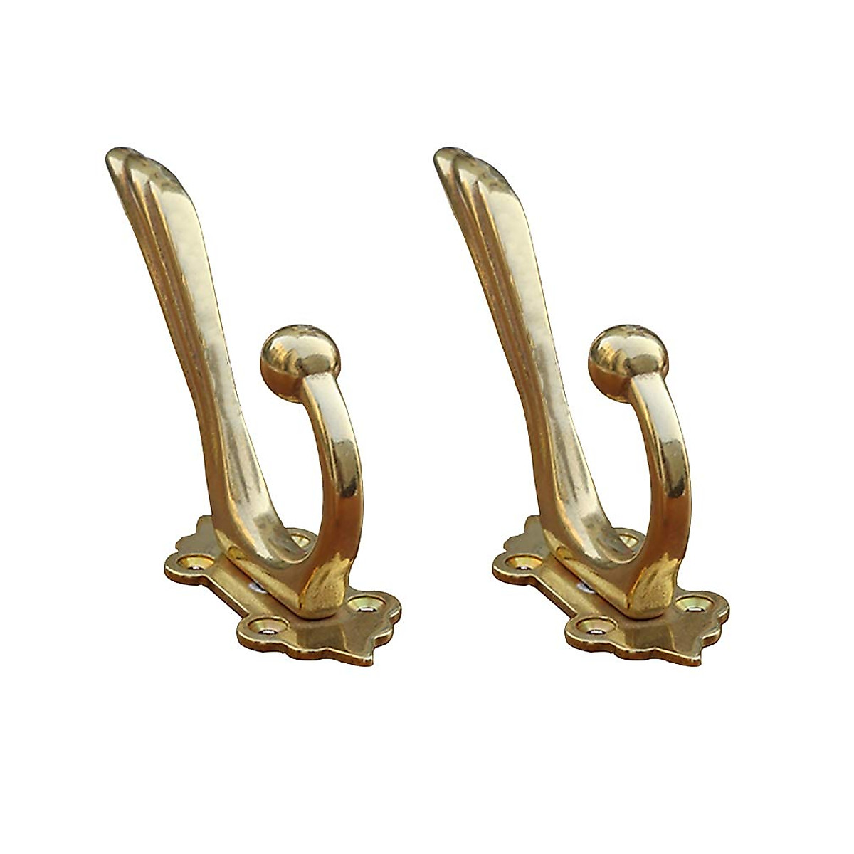 Tiazza 2Pcs Antique Solid Brass Clothes Hooks, Entryway Coat Hooks, Scarf and Jacket Hangers, Bath Towel Heavy Hooks (Gold)