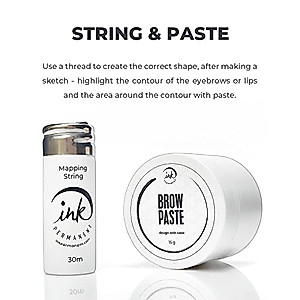 Brow Mapping Kit with White Brow Paste [Large 15g Bottle] White Brow Mapping String [30 m ] and 2 Eyebrow Brush Set for Microblading Supplies, PMU Supplies and Brow Brush Microblading Kit; Brow brush