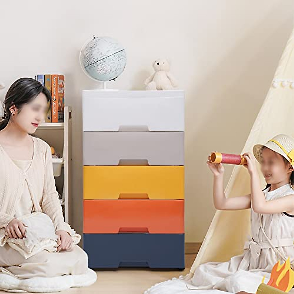 5 Layers Plastic Storage Cabinet, Storage Dresser with 5 Drawers, Organizer Unit for Hallway Entryway, Home Furniture Suitable for Boy's Girl's Room, Playroom, Bedroom