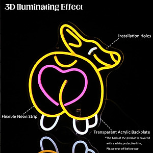 CKTBLEY Corgi Neon Sign, Acrylic, 14.9 x 12.9 inches, USB Powered, Modern Decorative Signage with Pink Heart for Home, Office Wall Decor, Pet Shop, Birthday Gifts