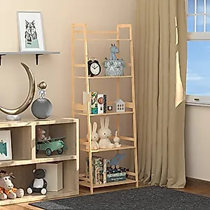WTZ Bookshelf Book Shelf, Bookcase Storage Shelves Book case, Ladder Shelf for Bedroom, Living Room, Office MC-508(Natural)
