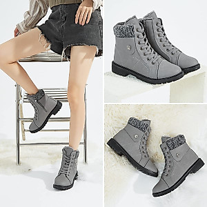 yageyan Womens Winter Snow Boots Warm Fur Lined Winter Water-resistan Ankle Booties Zipper Anti-Slip Combat Boots(Grey7)