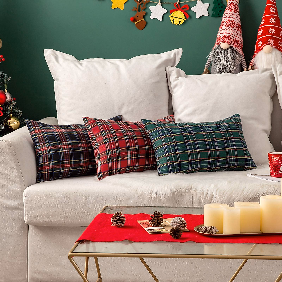 MIULEE Christmas Set of 2 Scottish Tartan Plaid Throw Pillow Covers Farmhouse Classic Decorative Cushion Cases for Decor Sofa Couch 12x20 Inch, Dark Blue