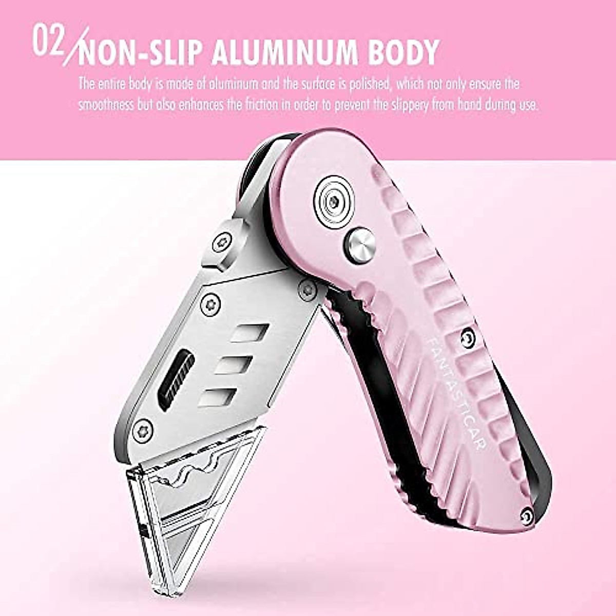 FantastiCAR Pink Utility knife Box cutter with Extra Blades and Multifunctional Pliers Set, Stainless Steel Body and Gift Packaging Box