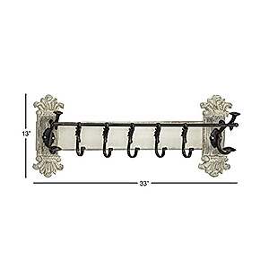Deco 79 Metal 7 Hangers Wall Hook, 33" x 6" x 13", White