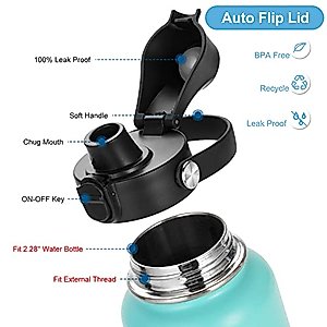 EIPOSAU Auto Flip Lid for Hydro Flask Wide Mouth, Great Spout Lid for Simple Modern, Takeya, Iron Flask and Other Brands, Replacement Lid with Button Lock, Black, 2Pack