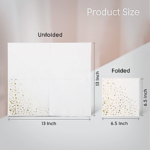 Stylish White and Gold Napkins for Party - 6.5 x 6.5 Inch Gold Lunch Napkins - 50 White and Gold Paper Napkins - 3-Ply Gold Luncheon Napkins - Wedding Napkins or Gold Bridal Shower Napkins