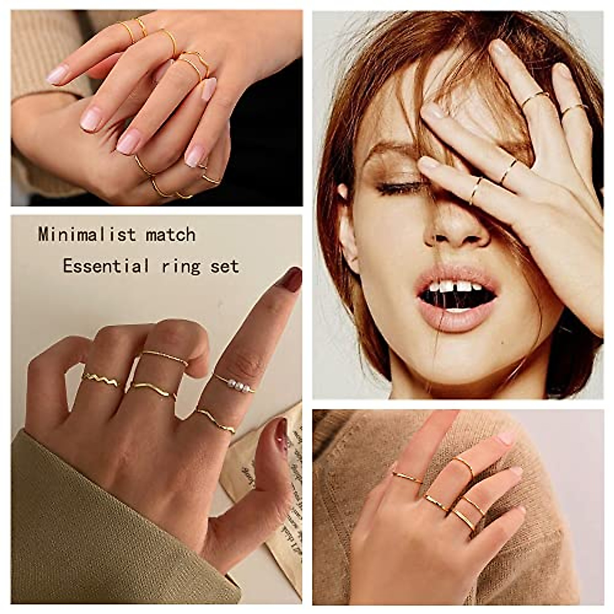 WFYOU 10 Pcs 1-2mm 18K Gold Plated Simple Rings for Women Band Knuckle Stacking Midi Rings Elegant Classic Minimalist Rings Comfort Fit