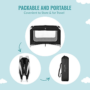 Dream On Me Zoom Portable Playard in Dark Grey, Lightweight, Packable and Easy Setup Baby Playard, Breathable Mesh Sides and Soft Fabric - Comes with a Removable Padded Mat