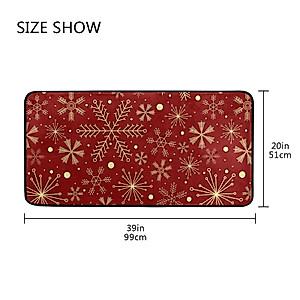 Christmas Rugs Christmas Snowflakes On Dark Red Rugs for Kitchen Bathroom Christmas Decorative Doormat Small Carpet Mat 39 x 20 inch