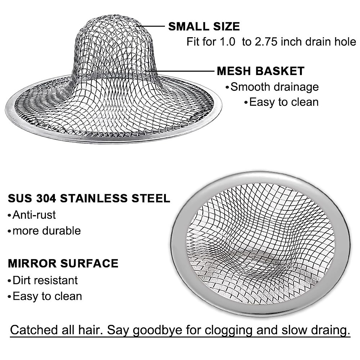 Seatery 2PCS Tub Drain Hair Catcher - 2.75 inch Shower Drain Mesh Strainer, Stainless Steel Shower Bathtub Drain Cover, Bathroom Sink Strainer Filter Basket for Bathroom Sink, Wash Basin Floor Drain