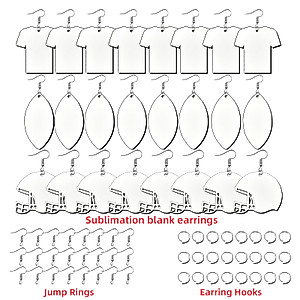 24 PCS Sublimation Earring Wooden Blanks Bulk MDF for Sublimation Football Earrings Double-Sided with Earring Hooks and Jump Rings DIY Sublimation Earrings Kit (Football, Football Shirt, Helmet)