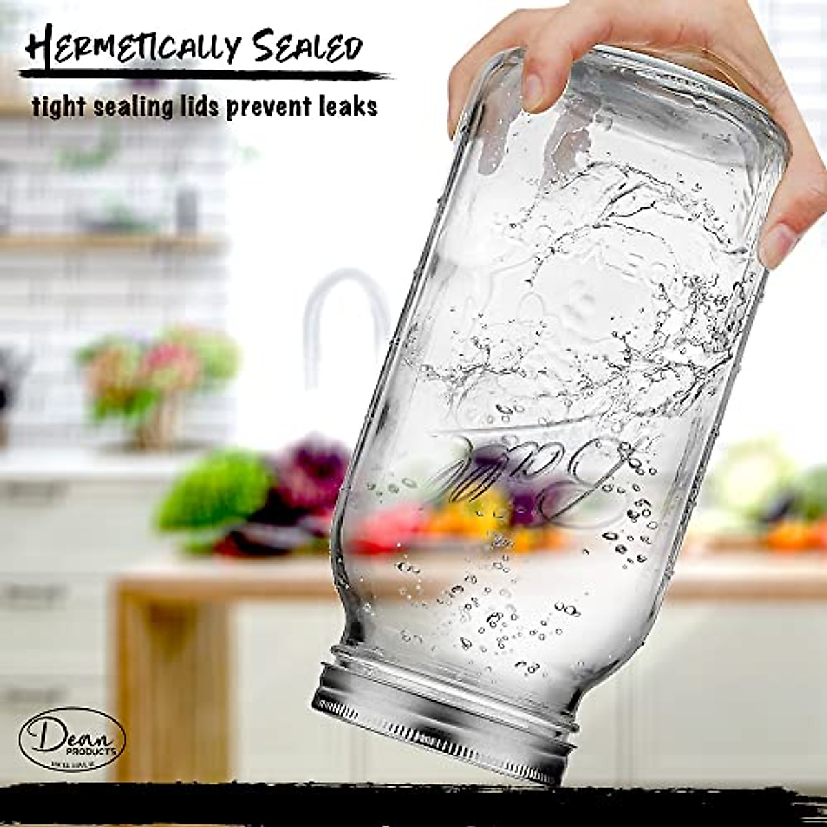 Wide Mouth Mason Jars 64 oz - 1/2 Gallon Mason Jar - Ball Mason Jars 64oz With Lids - Large Mason Jar 64 Ounce - Wide Mouth Half Gallon Mason Jars - Ball Canning Jars Wide Mouth - 6 Pack Dean Products