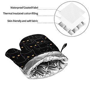 Black Cat Oven Mitts and Pot Holders Sets, Non-Slip Heat Resistant Gloves Potholders Pot Pads for Kitchen Cooking Baking Grilling BBQ(4-Piece Set)