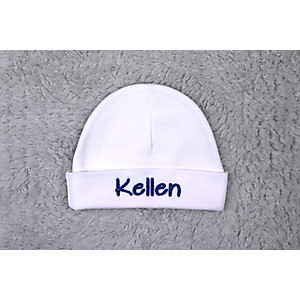 Ava's Miracles Personalized Baby hat for a Baby Girl or Baby boy - Newborn, Preemie, Infant (Newborn) White