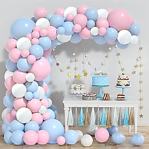 Gender Reveal Balloon Arch Kit 124 Pcs Pink and Blue and White Balloons Garland Kit for Boys Girls Gender Reveal Decorations Wedding Baby Shower Birthday Party Decorations, 5+10+12+18 inch