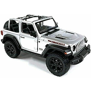 Compatible with Jeep 2018 Wrangler Rubicon Silver Open Top Convertible 1/34 Scale Diecast Car