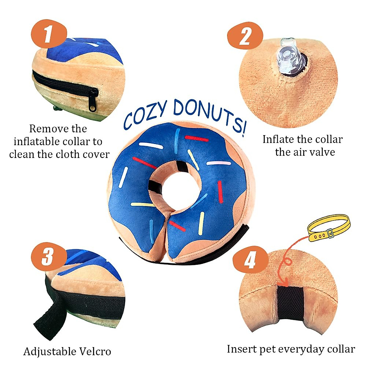 Dog Donut Collar,Dog Recovery Collar Dog Cone Alternative After Surgery,Large/Medium/Small Dogs and Cats (Blue, Large)