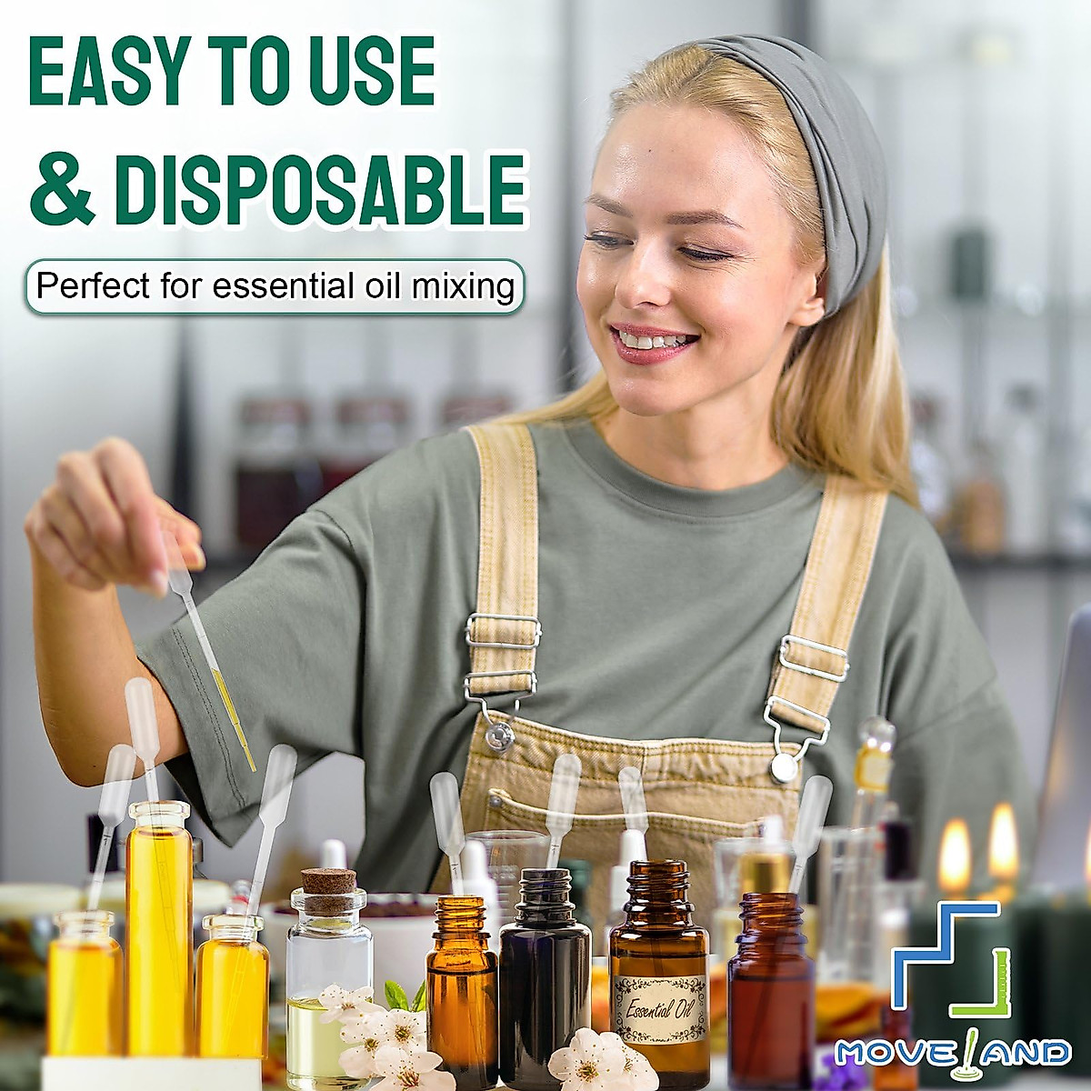 moveland 25Pcs 1ML Pipettes Dropper - Disposable Pipettes Plastic Dropper for Lab Science, Essential Oil, DIY Art, Medicine - Excellent Suction Without Leakage - Universal Pipette Tips