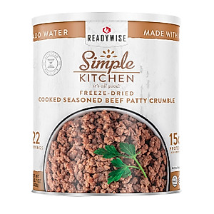 READYWISE - Simple Kitchen, Seasoned Ground Beef Crumbles, 22 Servings, MRE, Emergency Food Supply, Freeze Dried Meat, Freeze Dried Food, Canned Food, Ground Beef, Camping, Survival Food, 10 Can