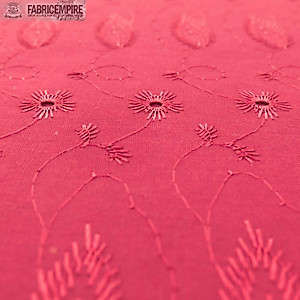 Daisy in Leaf 100% Cotton Embroidered Eyelet Fabric 42" Wide Sold by The Yard (Red)