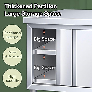 CHBMZ Stainless Steel Prep Table, W/Sliding Doors, Heavy Duty Workbench W/Cabinet, with Backsplash and Undershelf for Kitchen Restaurant (Size : 80x60x80cm/31x24x31in)