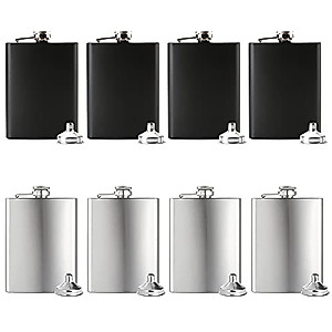 Tebery 8 Pack Hip Flasks with Free Bonus Funnel, 8OZ Stainless Steel Leakproof Flask, Great Groommans or Bridal Wedding Gift