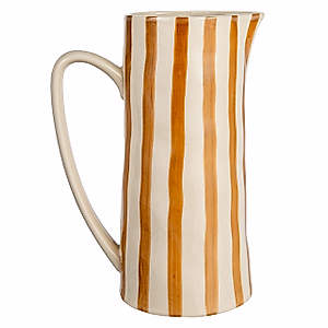 Creative Co-Op Hand-Painted Stoneware Stripes, Multicolor Pitcher, Multi