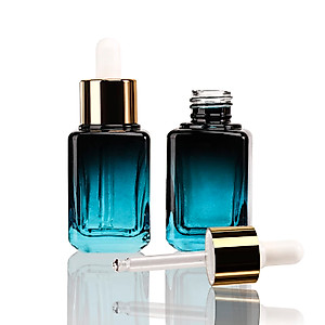 COSIDEA 6pcs Empty gradient Blue Square 30ml / 1oz Glass dropper bottle for Serum essence oil bottles container packing