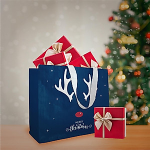 L'ogar 10 pack reusable shopping bags with handle, christmas reindeer design. Grocery bag, gift bag, groceries totes. Load 88.18 lbs. 19.96"*6.29"*12.59"