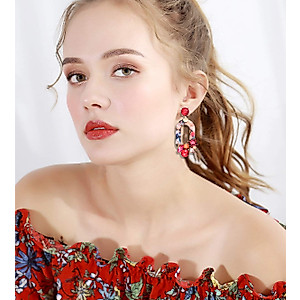 BSJELL Resin Acetate Dangle Earrings Large Statement Acrylic Textured Mottled Earrings Bohemian Crystal Multicolor Oval Drop Earrings Fashion Jewelry for women