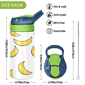 xigua Banana Pattern Kids Water Bottle,Vacuum Insulated Bottles with Straw Lid,Leakproof Stainless Steel Thermos Bottles for Girls and Boys