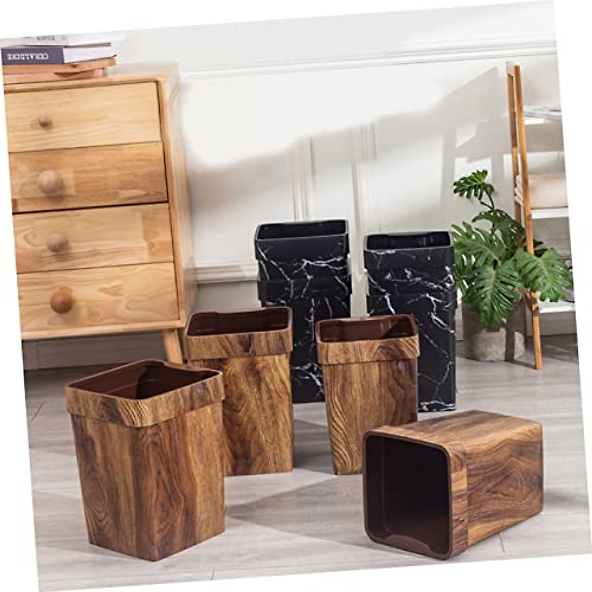 HANABASS Imitation Wood Grain Trash Can Decorative Litter Box Ornament Container Waste Basket for Office Wood Grain Garbage Bin Trash Can Bathroom Kitchen Trash Can Office Garbage Can Sink