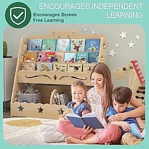 Yaofala Montessori Kids Bookshelf, Wooden Kids Book Rack Storage, Montessori Bookshelf for Kids, Durable Children's Bookcase for Nursery, Kids Room, Playroom, Toddler Bookshelf Rack.