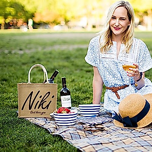 JIAWEI Custom Burlap Bag Jute Burlap Tote Bags, Present Bag with Handles,Reusable Beach Bag Custom Twelve Constellations