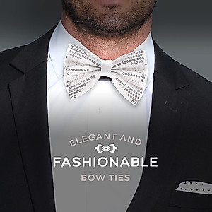 Man of Men Sequin Bow Ties for Men - Pre-tied Adjustable Length Bowtie, Many Colors to Choose From (Silver)