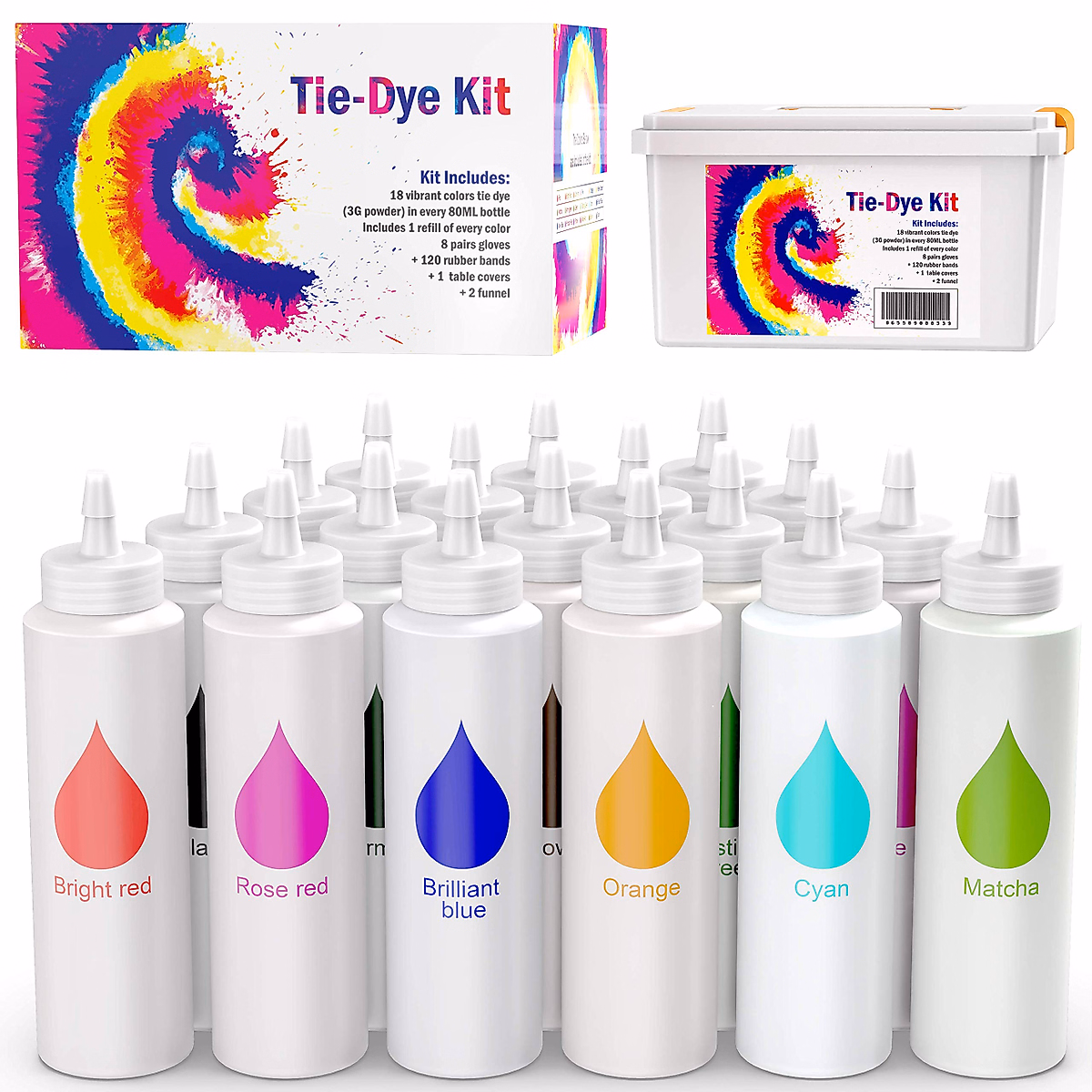 Tie Dye Kit for Kids and Adults - Easy DIY Tie Dye Party Kit with 18 Colors, Fabric Dye Refills, Rubber Bands, Gloves, Table Cover + More Supplies - Fun-at-Home Holiday or Birthday Gift (Rainbow)