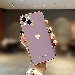 Teageo for iPhone 14 Plus Case for Women Girl Cute Love Heart Luxury Plating Soft Bling Back Cover Raised Full Camera Protection Bumper Silicone Shockproof Phone Case for iPhone 14 Plus, Lavender