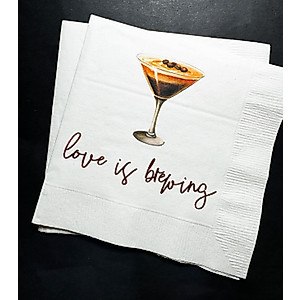 Love is Brewing Espresso Martini Espresso Martini Bar Wedding Reception Bridal Shower Blend - Cocktail, Napkins Set of 25