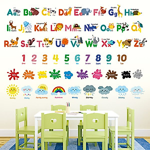 DECOWALL DS9-8070 Animal Alphabet Numbers Colour Weather Kids Wall Stickers Decals playroom Letters Decor Bedroom ABC Nursery Classroom Toddlers Learning Educational Baby Rainbow Colorful