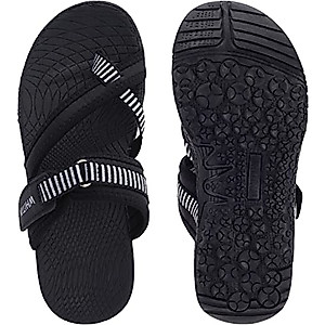 WHITIN Women's Walking Sandals with Arch Support Athletic Flip Flops Slide Size 9 Indoor Fashion Footwear Soft Climbing Cushion Ladies Beach Sandles Black 39
