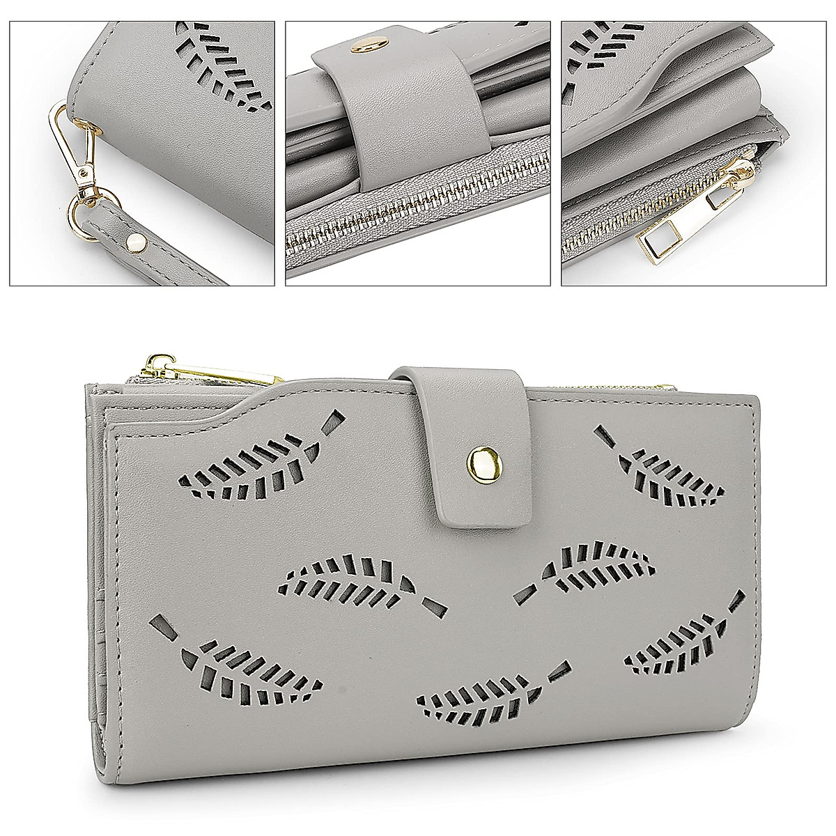 YALUXE Women's Leather Zipper Wallet RFID Blocking Multi Card Holder with Cellphone Pocket Large Capacity