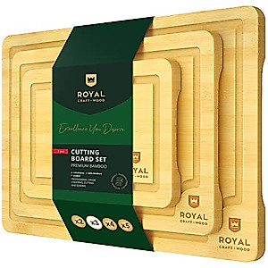 Wooden Cutting Boards for Kitchen Meal Prep & Serving - Bamboo Wood Cutting Board Set with Deep Juice Groove Side Handles - Charcuterie & Chopping Butcher Block for Meat - Kitchen Gadgets Gift (3 Pcs)