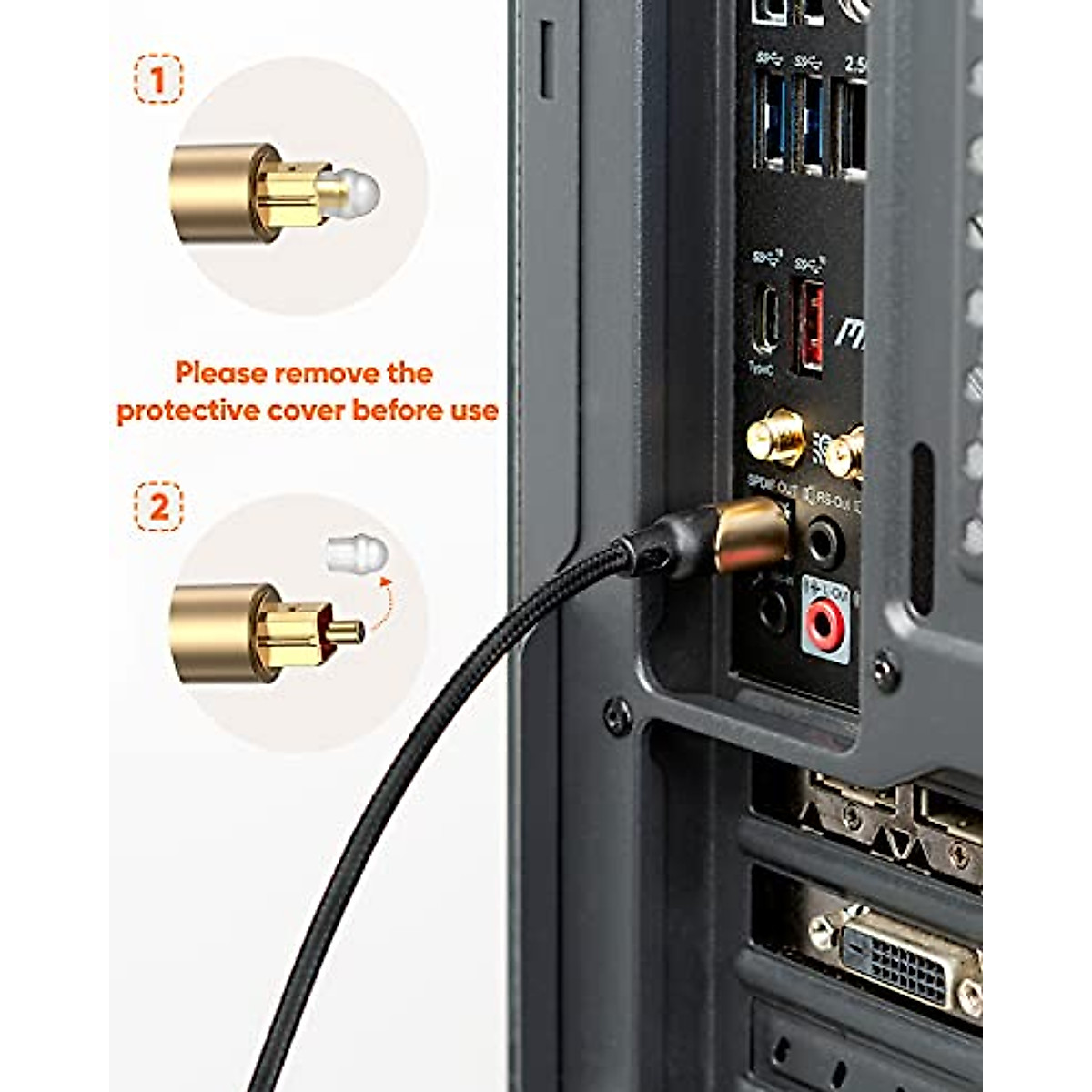 CableCreation 15 Feet Optical Audio Cable, Fiber Digital Optical SPDIF Toslink Cable with Metal Connectors for Home Theater, Sound Bar, DVD/CD Player, TV & More, Black&Gold / 4.5M