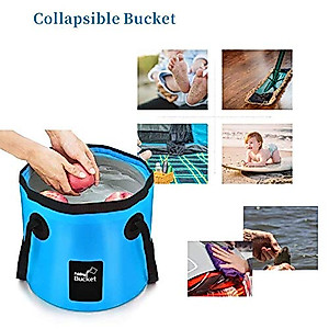 BANCHELLE Collapsible Bucket Camping Water Storage Container 20 L (5 Gallon) Portable Folding Foot Bath Tub Wash Basin for Traveling Hiking Fishing Boating Gardening (Blue)