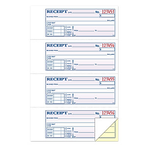 TOPS Money/Rent Receipt Book, 2-Part, Carbonless, 11 x 7-5/8 Inches, 4 Receipts/Page, 200 Sets per Book (46806)