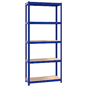 vidaXL Industrial Style 5-Layer Storage Shelves, 3-Piece Set, Blue - Galvanized Steel, Engineered Wood and Plastic for Residential and Commercial Use