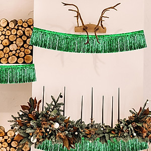 4 Pack 40 Feet Metallic Foil Fringe Garland Tinsel Streamers for Parade Floats Christmas Party Birthday Parties Mardi Gras Valentine’s Day Weddings Graduation New Year's Eve Holiday Decorations Green