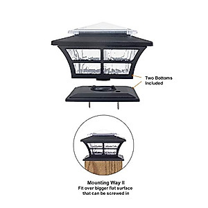KMC LIGHTING KS4103QTX6 Post Solar Fence Lights Solar Lamp Post Lights Outdoor Solar Post Cap Lights 20 LUMENS fit for 4” Regular Fence Posts or with Included Adaptor fit for Bigger Flat Surface